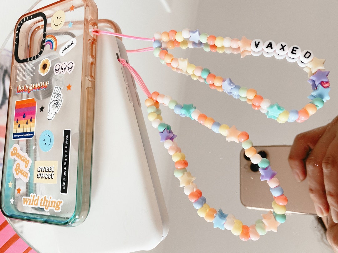 Phone Charm With Name, Phone Chain Strap, Beaded Y2k Accessories, Rainbow Kawaii iPhone Lanyard ...
