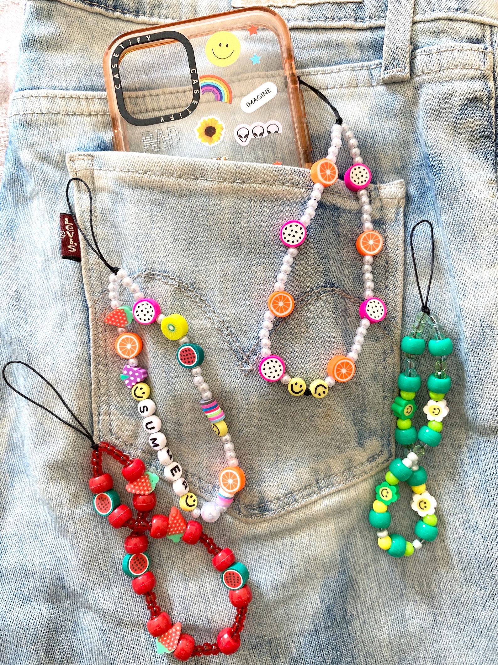 Custom Smiley Face Phone Charm Strap, Cellphone Name String, Beaded Y2k ...