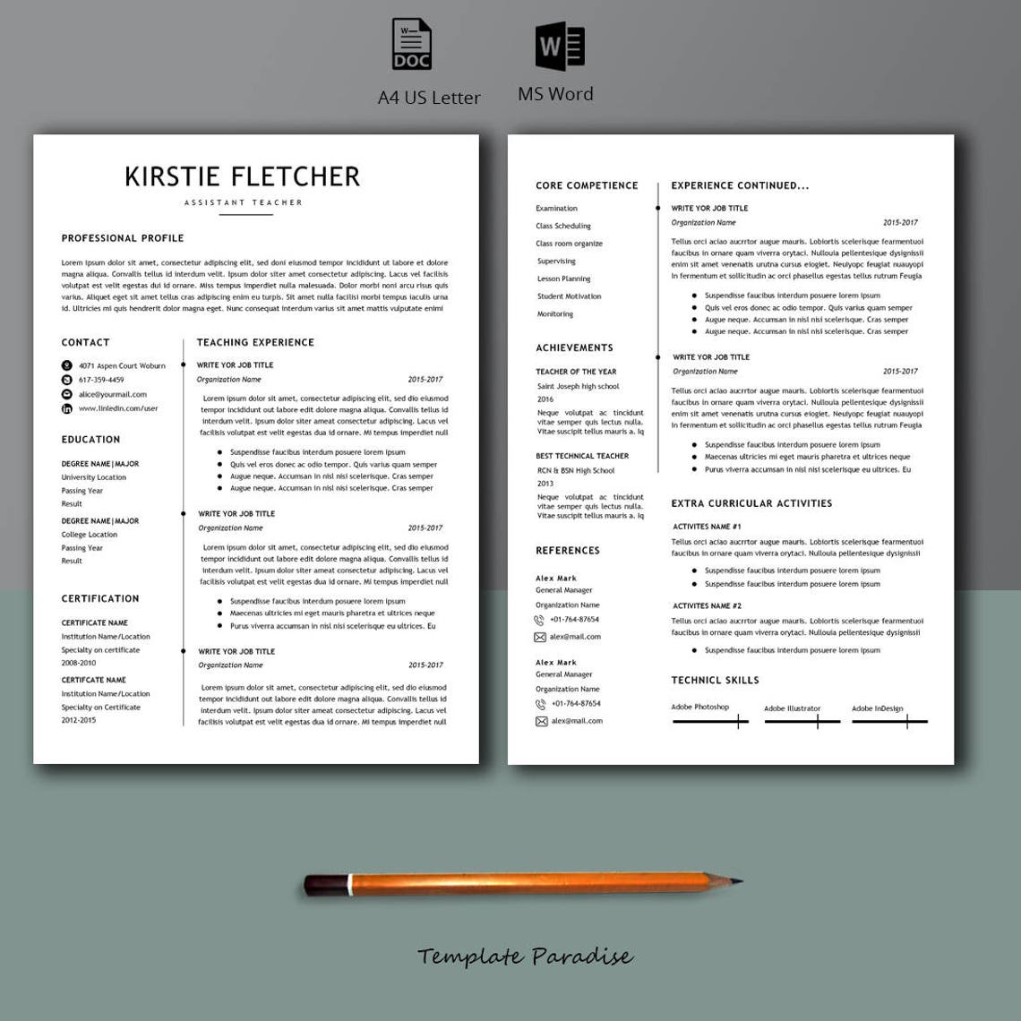 Resume Template, Teacher Resume Template, Teacher Resume Word,cv, CV ...