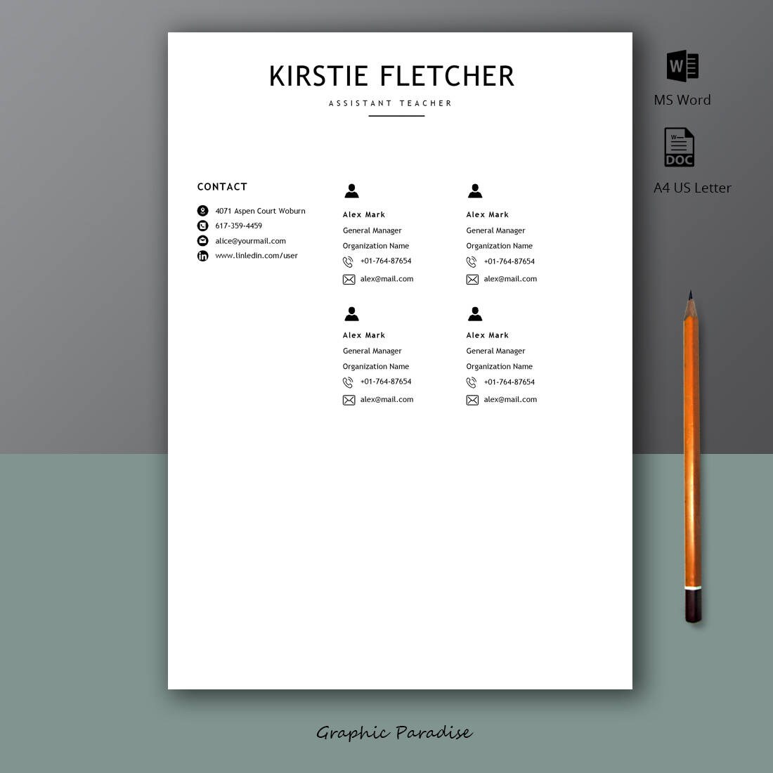 Resume Template, Teacher Resume Template, Teacher Resume Word,cv, CV ...