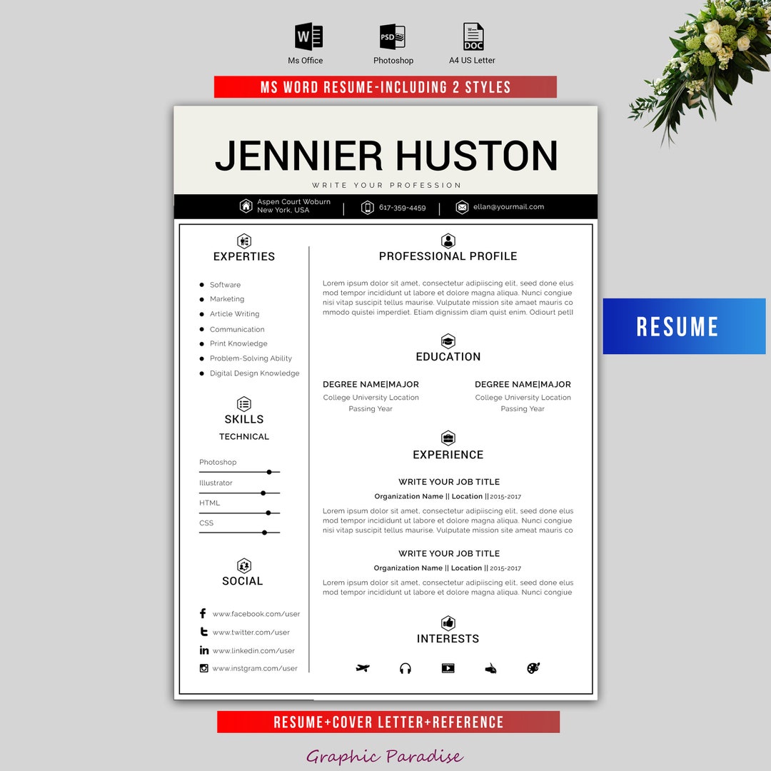 Professional Resume Template for Word & Pages Modern Marketing Resume ...