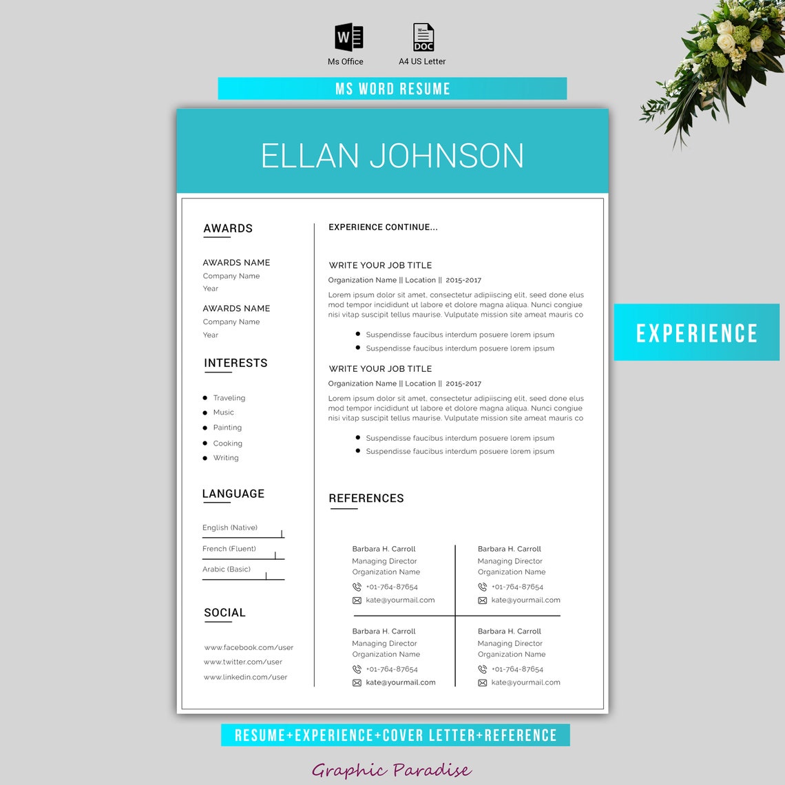 Resume Template Resume Writing Tips Creative Resume Modern Cv Free ...