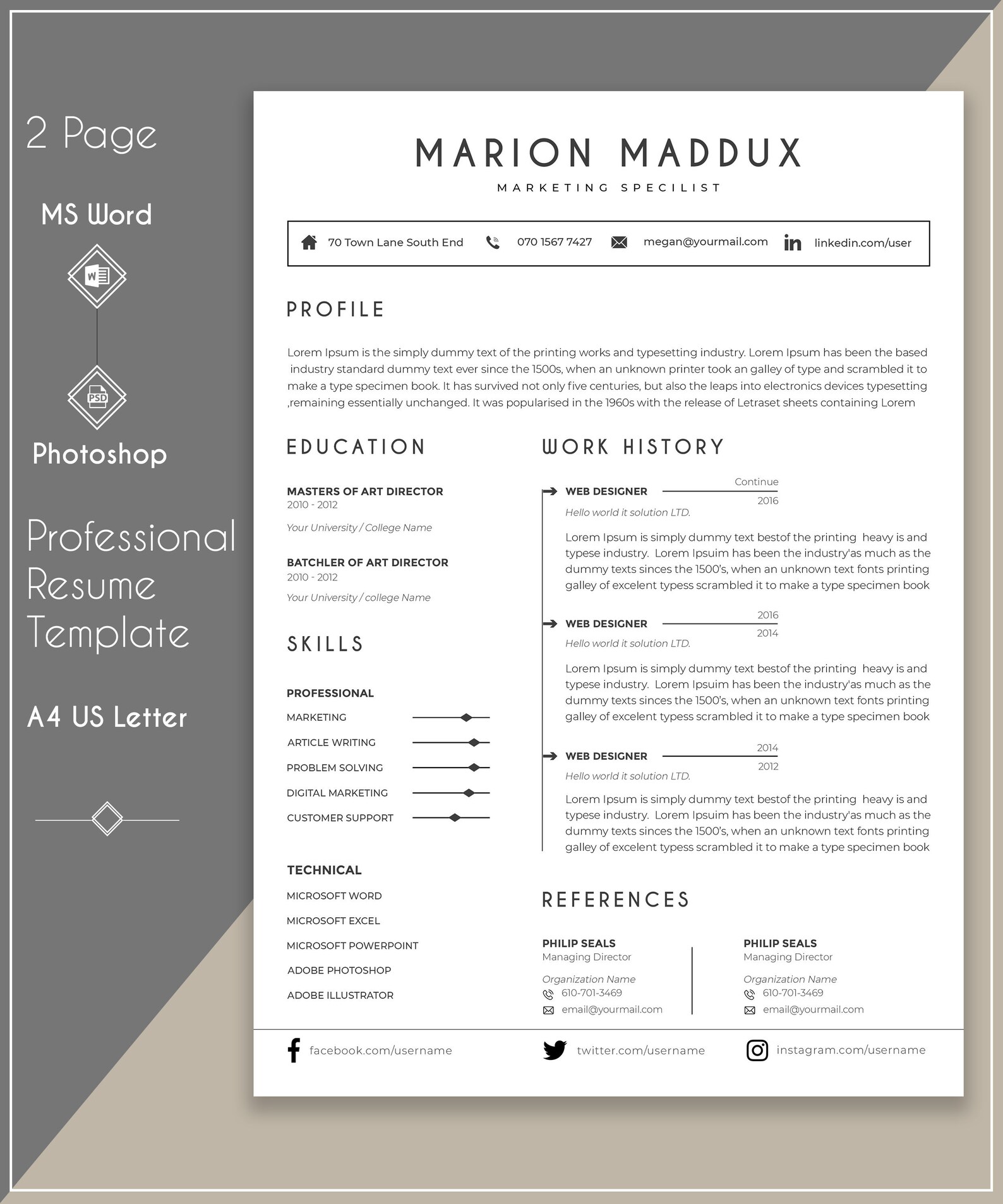 Resume Template Resume Template Word Resume Template Doc Cv - Etsy