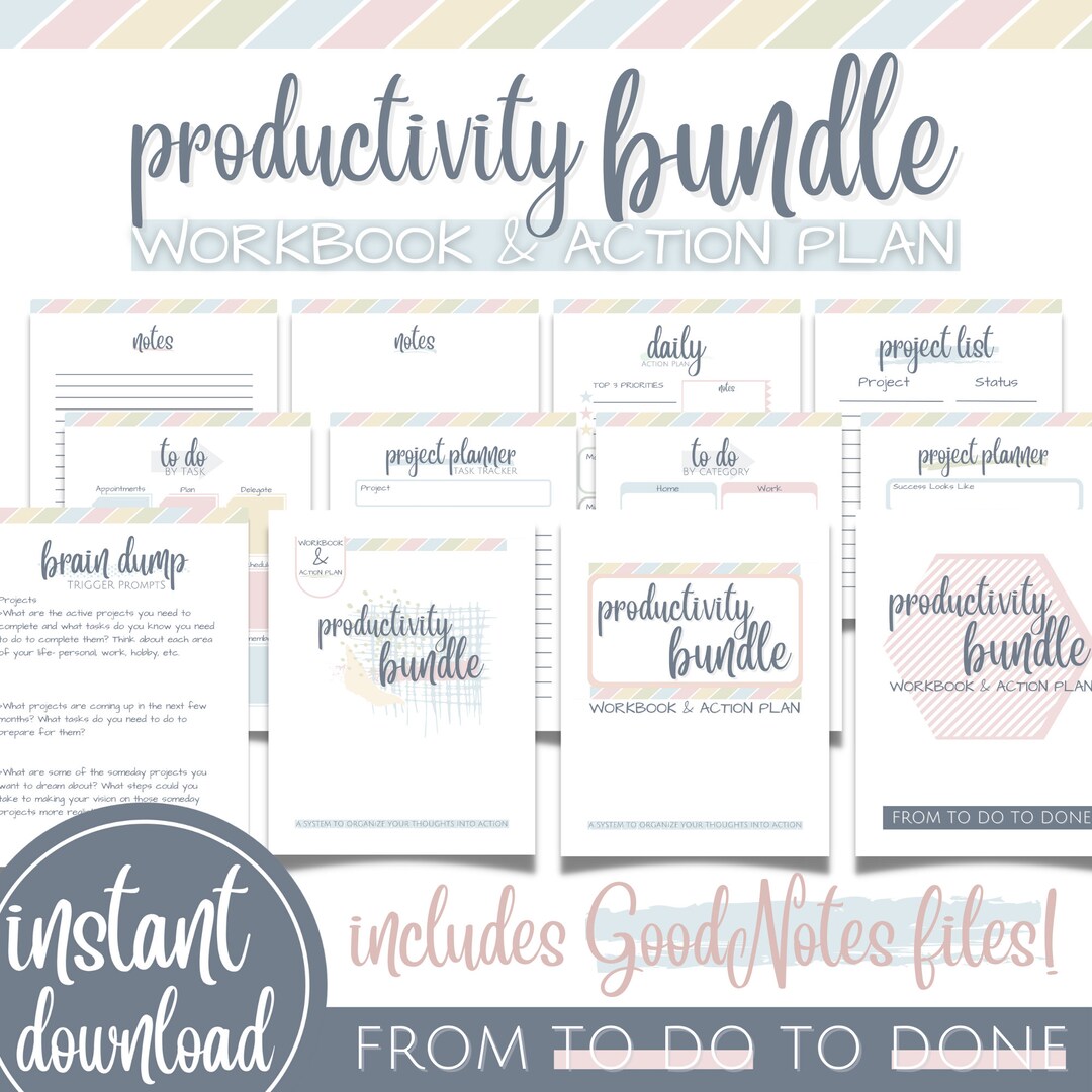 Productivity Workbook & Action Plan Bundle | From Brain Dump to Project ...