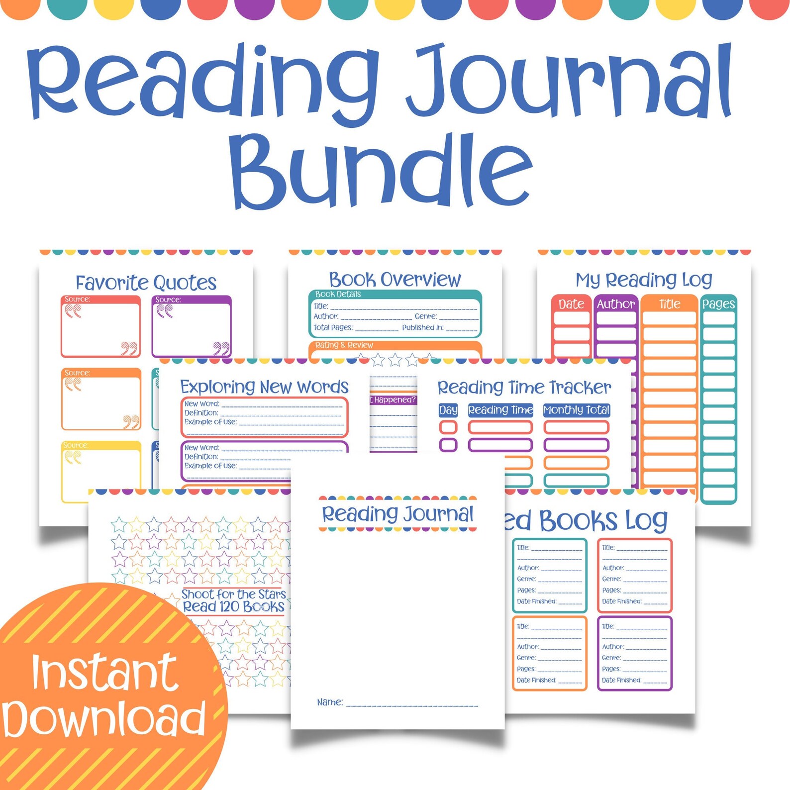 Reading Log Journal Bundle | Learning Worksheet Packet to Improve ...