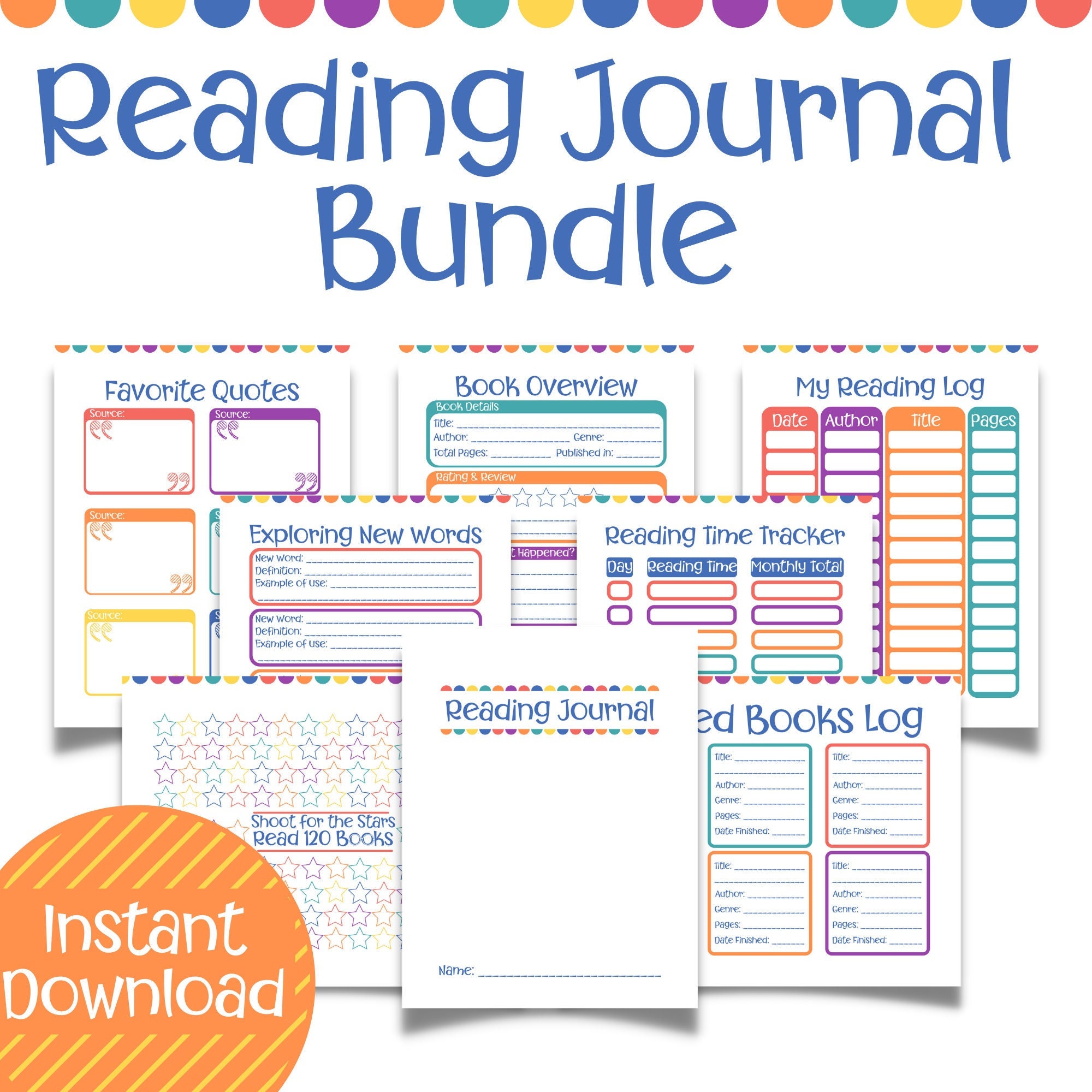 Reading Log Journal Bundle | Learning Worksheet Packet to Improve ...