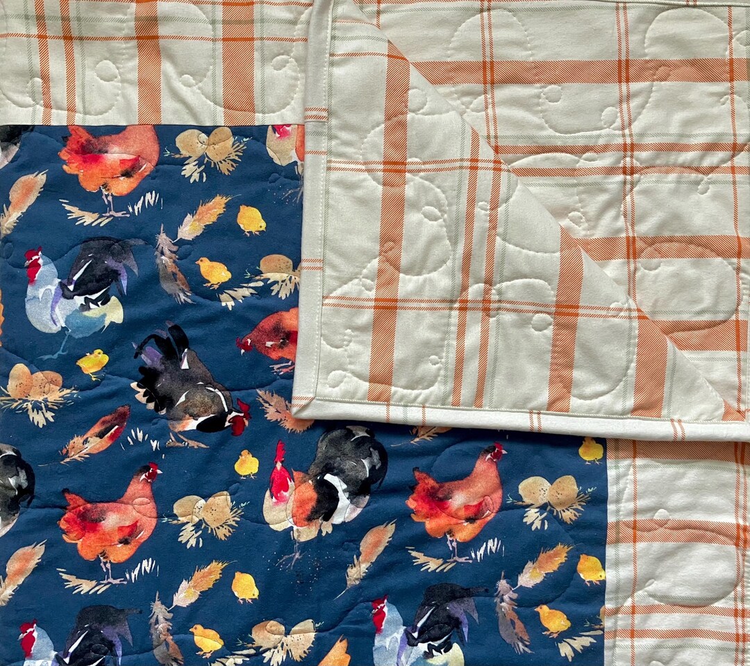 Flannel Chicken Quilt, Farmhouse Quilt, Country Cottage Quilt, Handmade ...