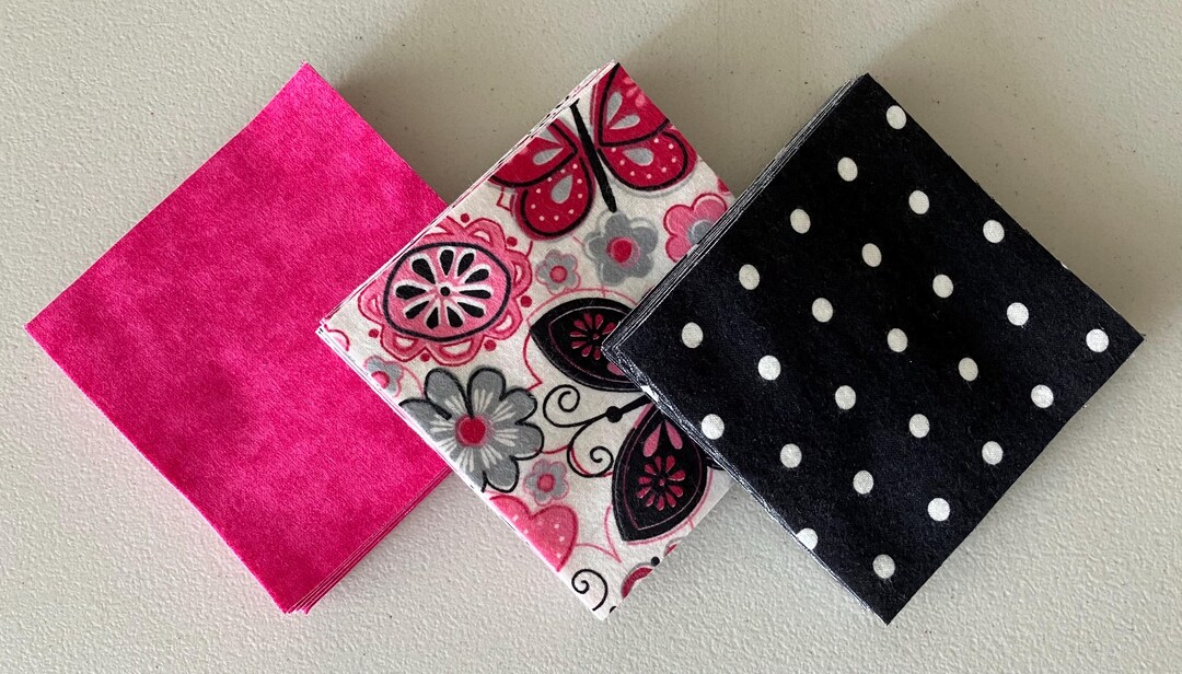 72 -5” Flannel Charm Pack: Pink Floral Butterfly Pre-cut Quilt Squares ...
