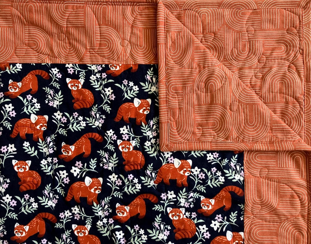 Handmade Flannel Red Panda Quilt: Floral Red Panda Design, Womens Quilt ...