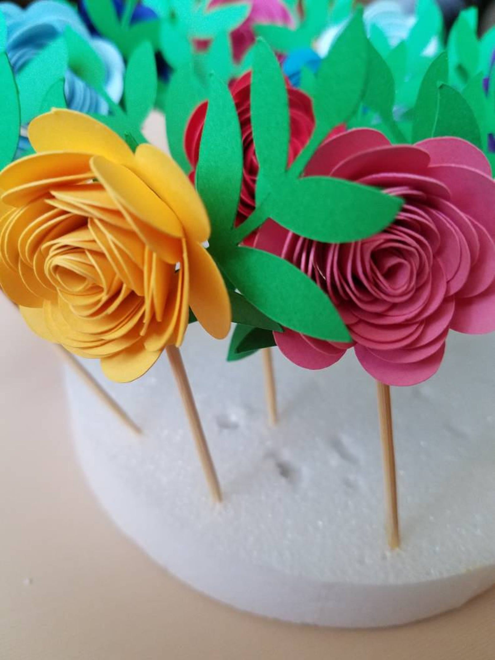 Set of 25 Rainbow Paper Flower, Cupcake Topper, Cake Topper, 3D Paper ...