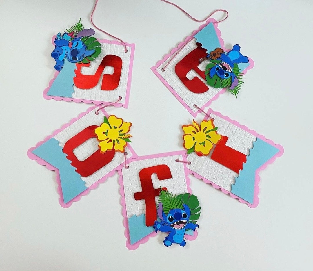 Stitch Inspired Name Banner, Pink Banner, Lilo and Stitch Theme Banner ...