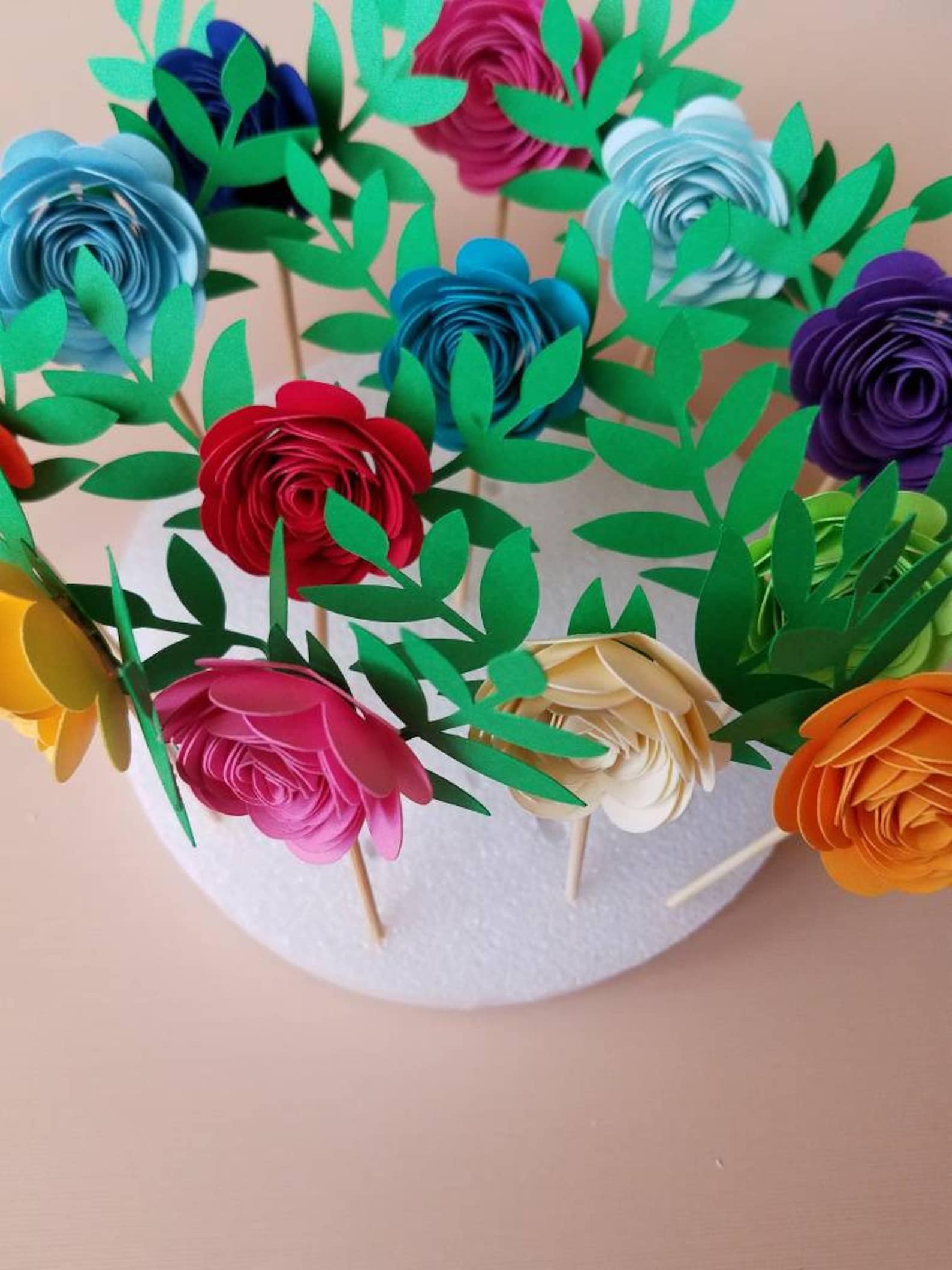 Set of 25 Rainbow Paper Flower, Cupcake Topper, Cake Topper, 3D Paper ...