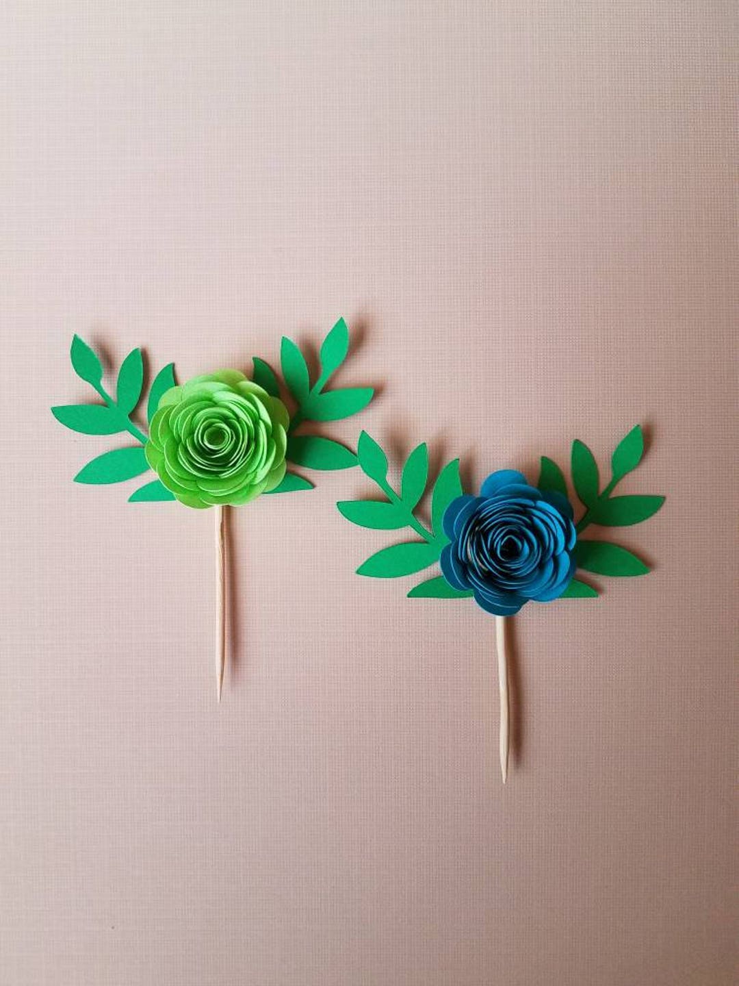 Set of 10 Mixed Paper Flower Cupcake Topper W/leaves, Cake Topper, 3D ...