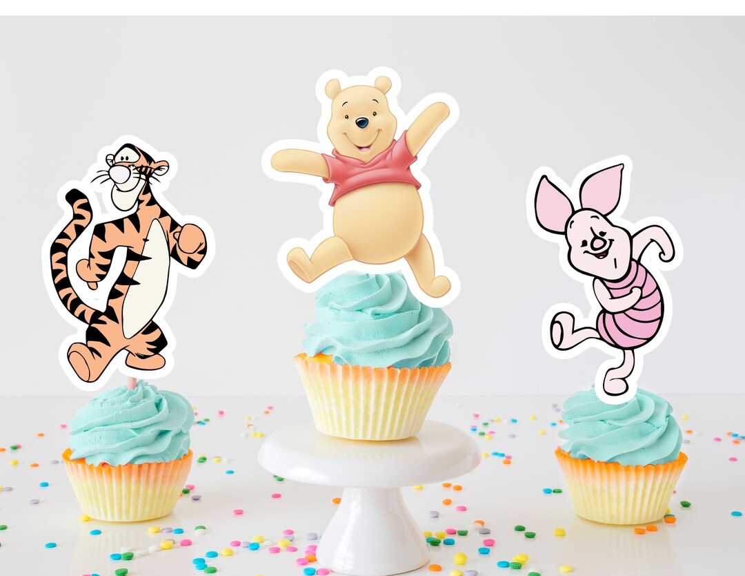 Classic Pooh and Friends Cupcake Toppers, Bear Cupcake Toppers, Honey Bear Toppers, Vintage Pooh ...