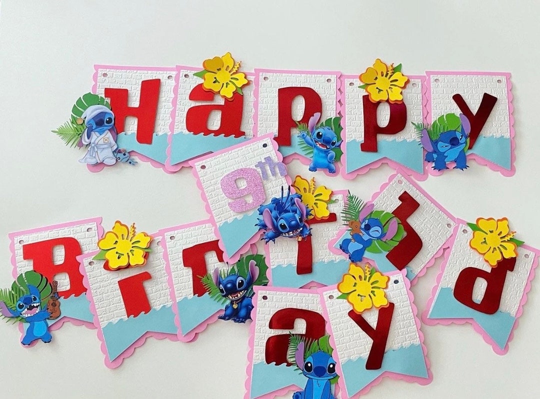Stitch Inspired Happy Birthday Banner, Pink Banner, Lilo and Stitch ...