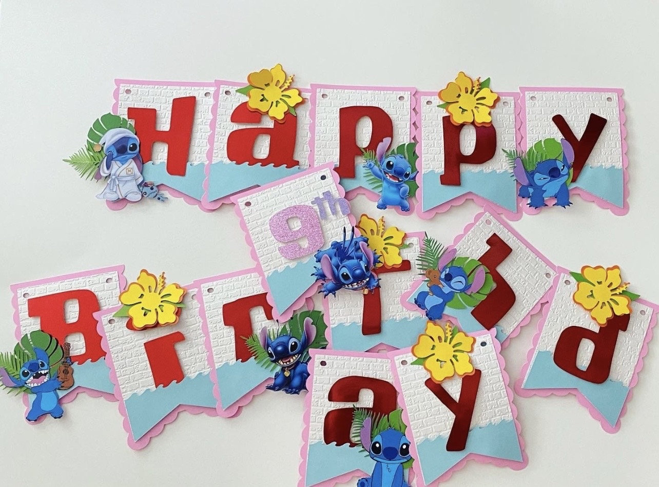 Stitch Inspired Happy Birthday Banner, Pink Banner, Lilo and Stitch ...