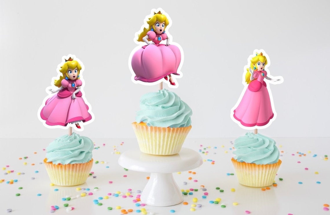 Princess Peach Cupcake Toppers, Peach Birthday Cupcake Toppers, Peach ...