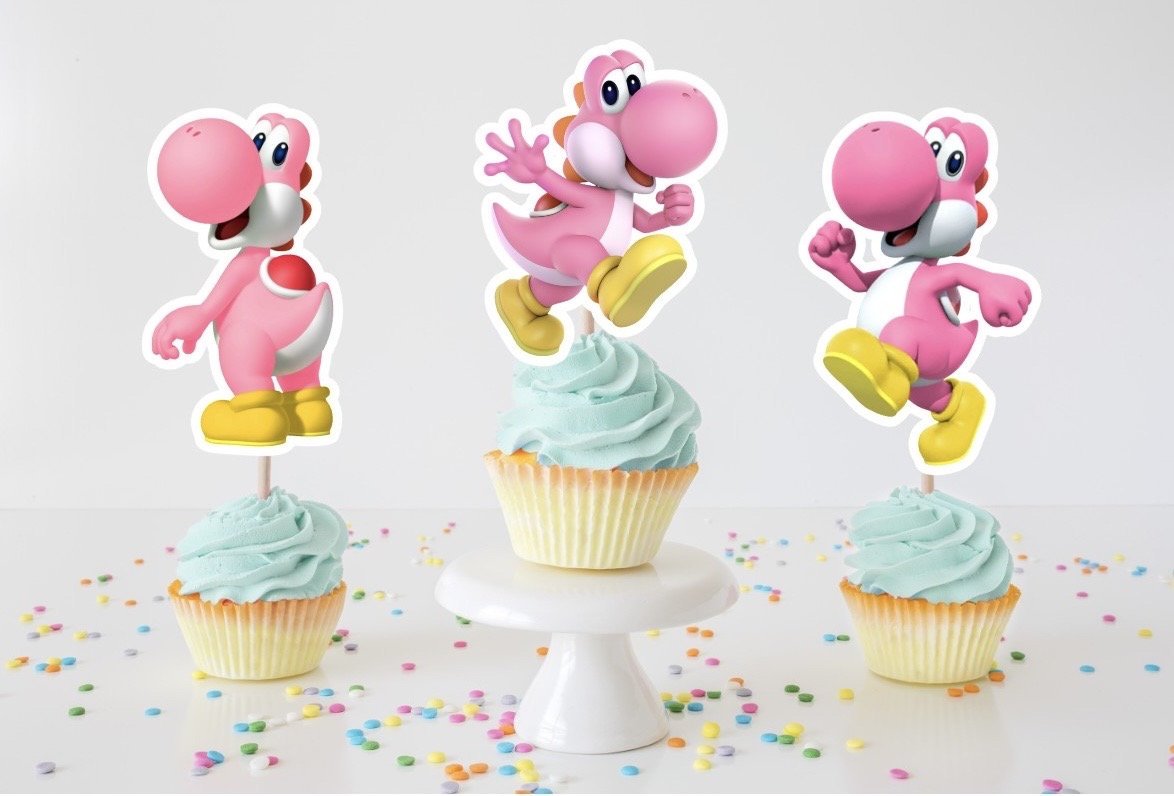 Pink Yoshi Cupcake Toppers, Dinosaur Party Decorations - Etsy
