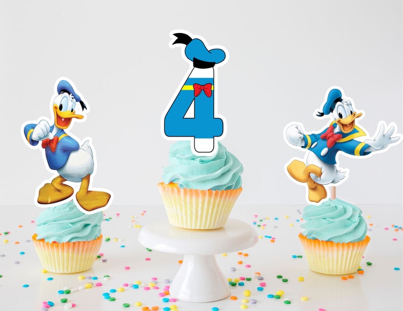 Donald Duck Cupcake Toppers, Number Birthday Party Decoration - Etsy