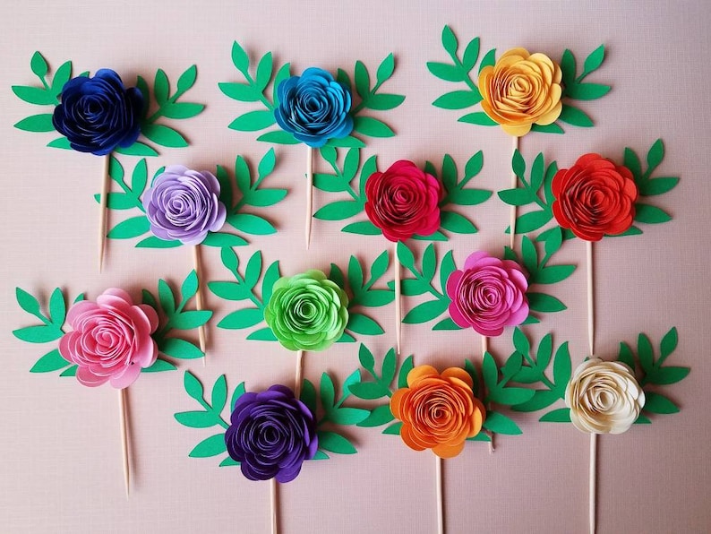 Set of 25 Rainbow Paper Flower, Cupcake Topper, Cake Topper, 3D Paper ...
