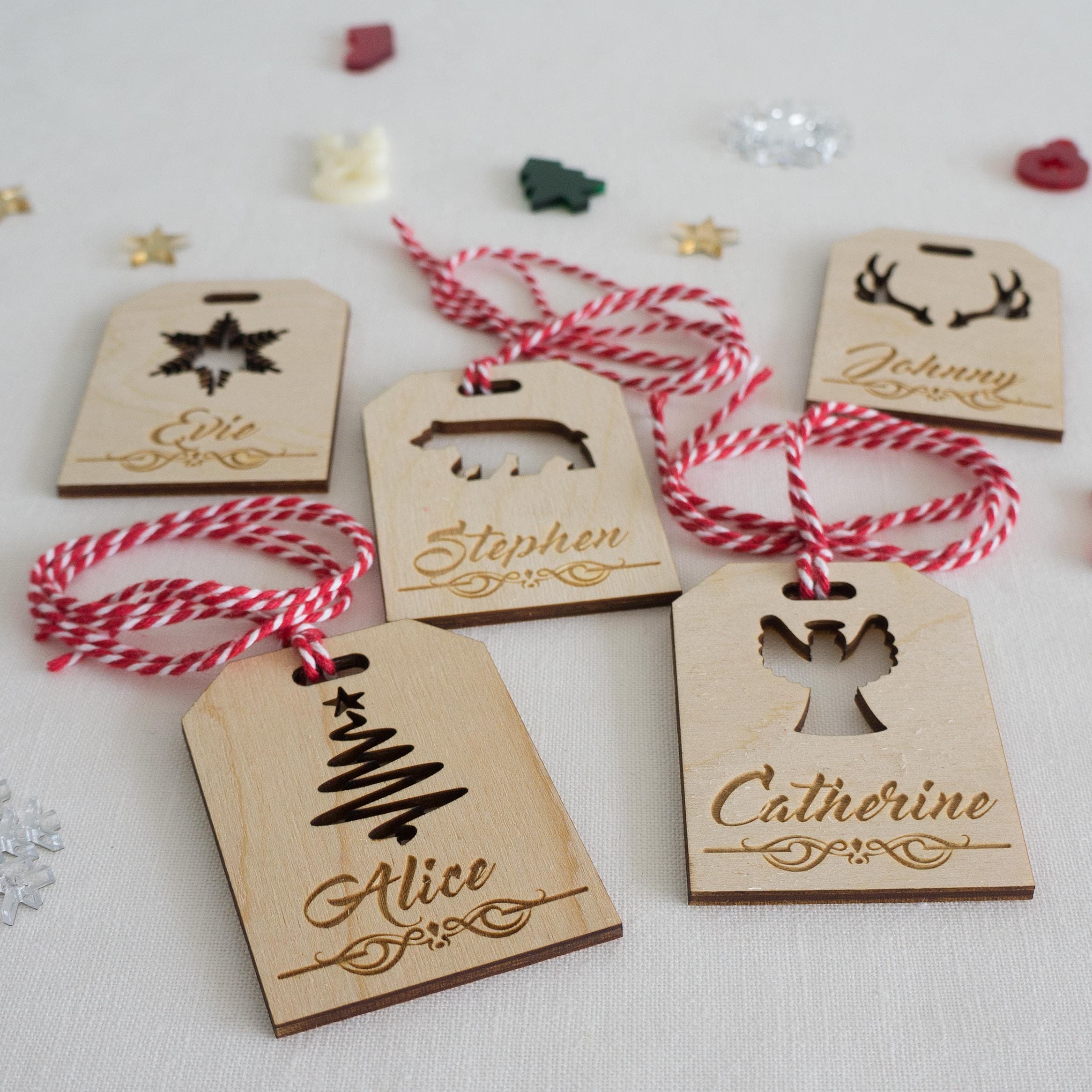 3x Personalised Wooden Parcel Tags. Laser Engraved Retro Style Name ...