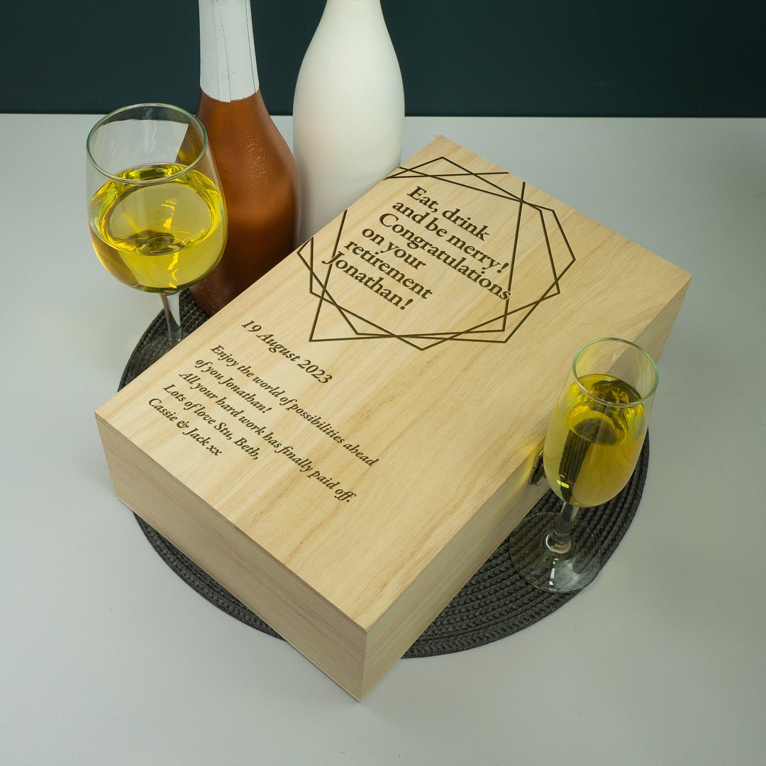 Personalised Retirement Present. Custom Engraved Wooden Wine Doubler ...