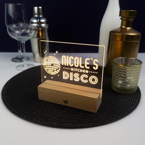 Personalised Kitchen Disco Light up LED Sign. Rechargeable Wireless ...