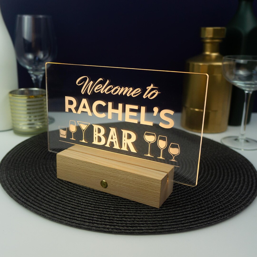 Personalised Bar Sign. Custom Engraved Light up LED Home Bar Sign ...