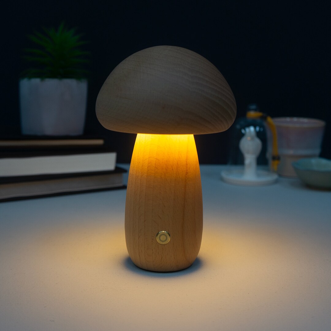 Beech Wood Mushroom LED Mood Lights. Wireless Rechargeable Desktop ...
