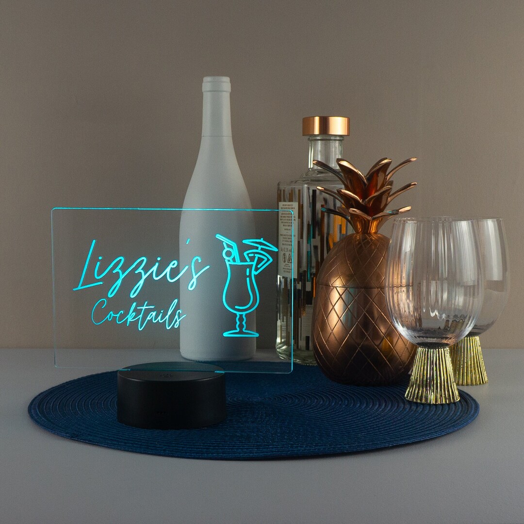 Custom Light up Cocktail Bar Sign. Personalised Light up LED Wireless ...