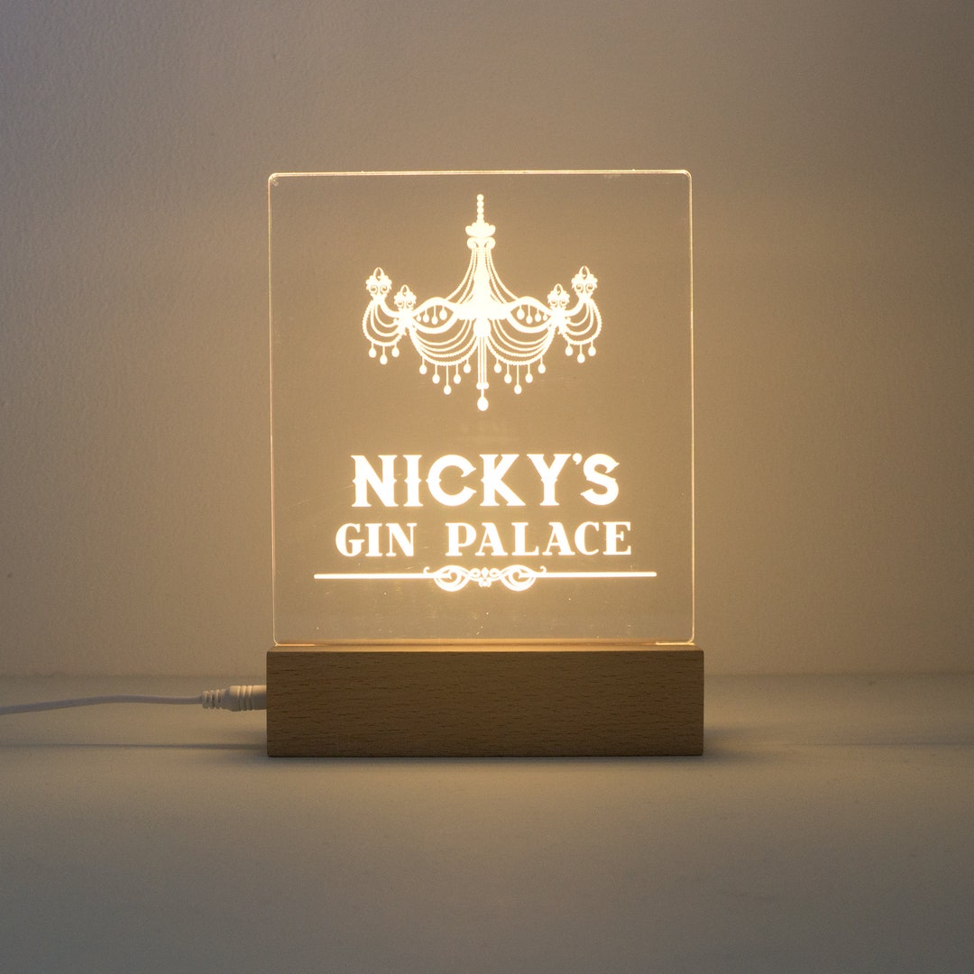 Personalised Light up Gin Palace LED Sign. Custom Engraved Small Neon ...