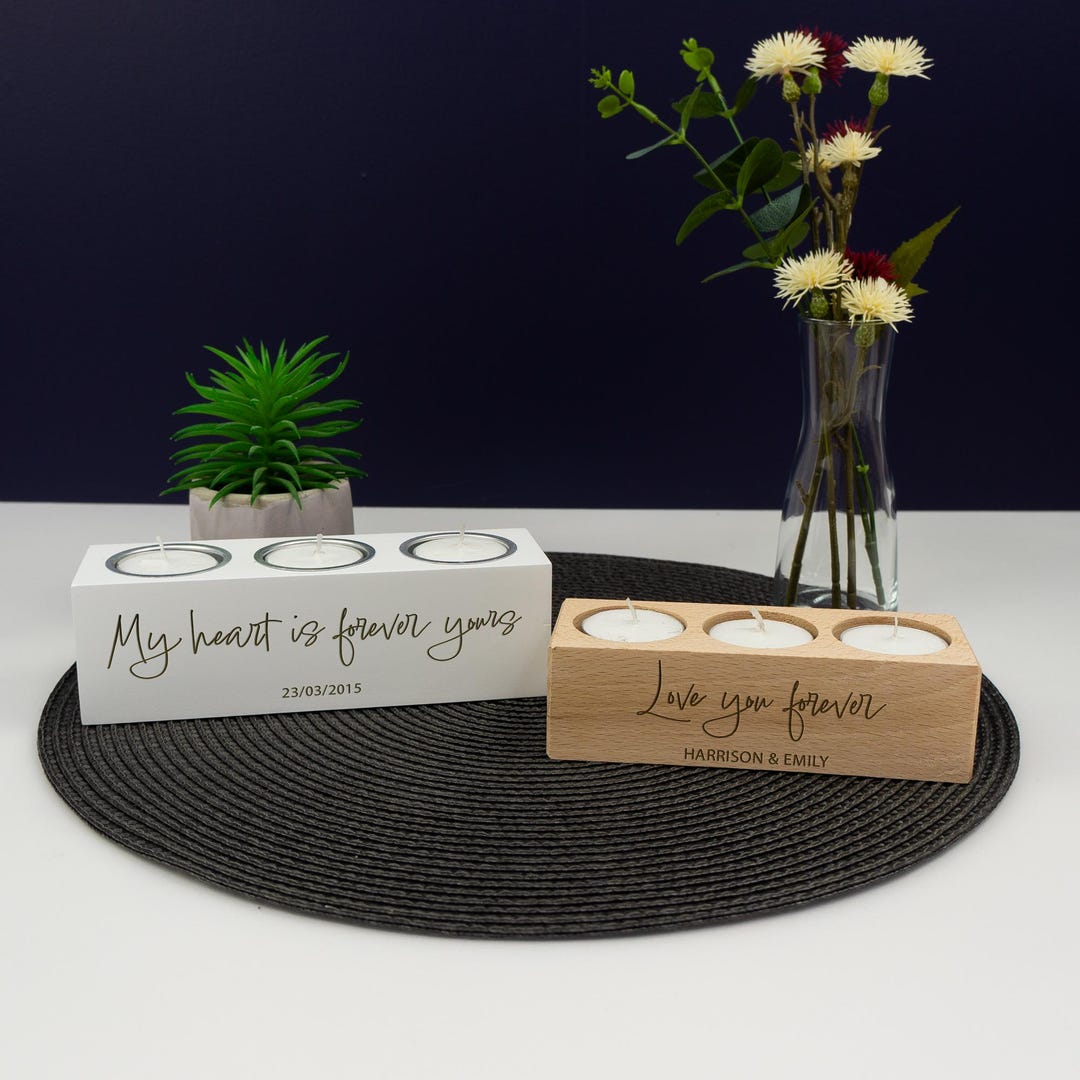 Personalised Candle for Couples. Custom Engraved Wooden Tealight ...