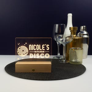 Personalised Kitchen Disco Light up LED Sign. Rechargeable Wireless ...