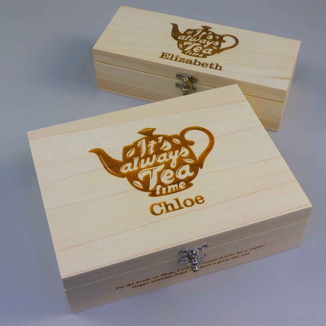 Personalised Tea Box. Engraved Wooden Tea Caddy Storage Box. Perfect ...