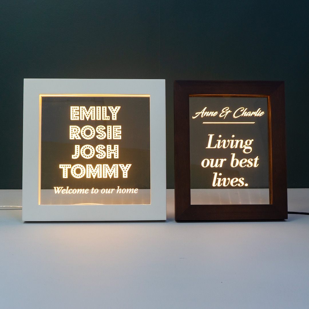Personalised LED Name Signs. Custom Engraved Light up Framed Sign ...
