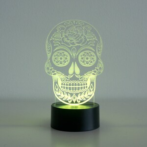 Sugar Skull LED Lamp. Multi Colour Acrylic Light up Sign. Day of the ...