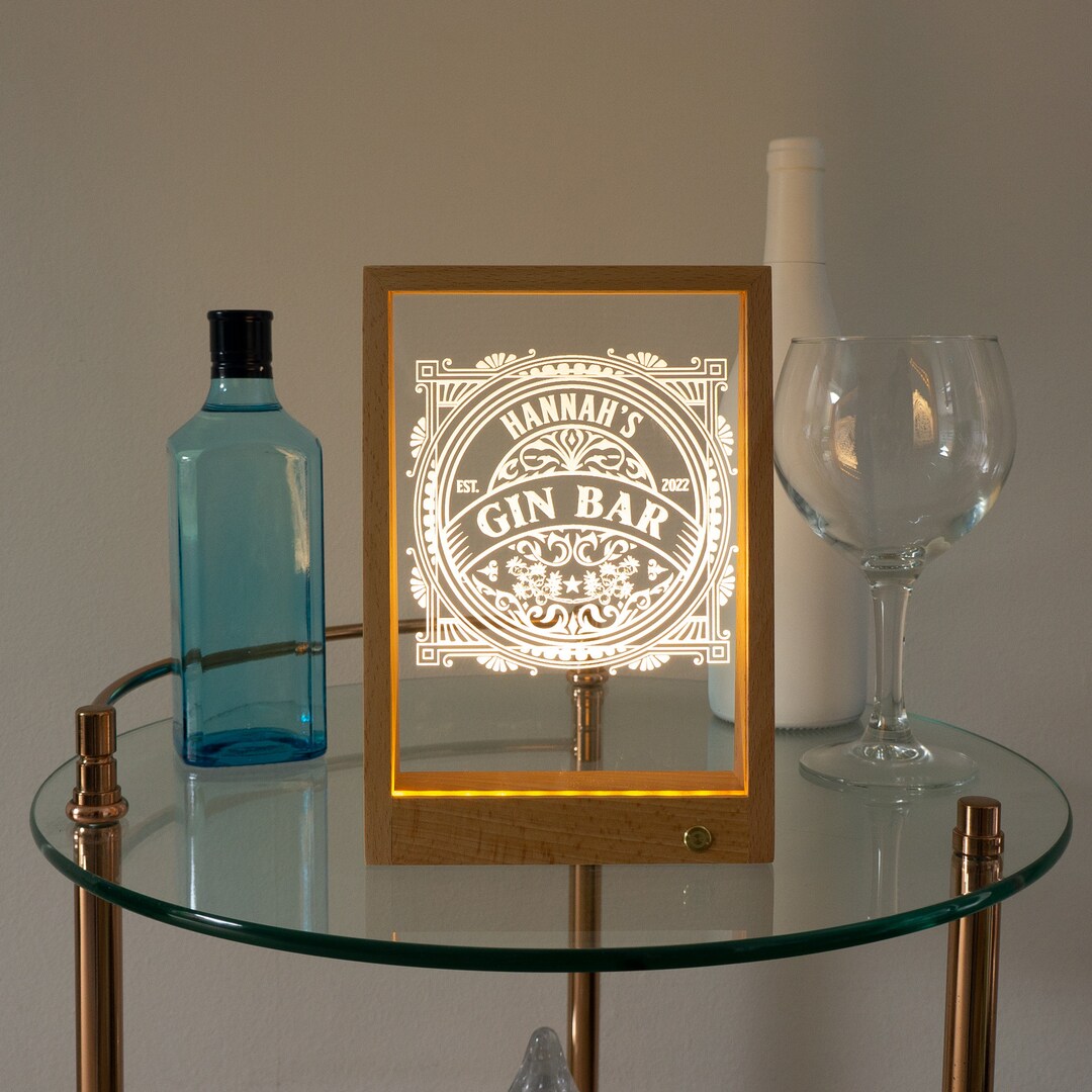 Custom Made Retro Gin Bar Sign. Personalised Home Bar Pub Light up LED ...