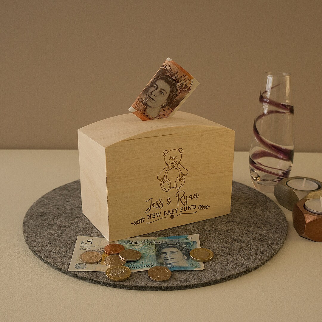 New Baby Savings Money Box. Personalised New Parents Cashbox. Baby ...