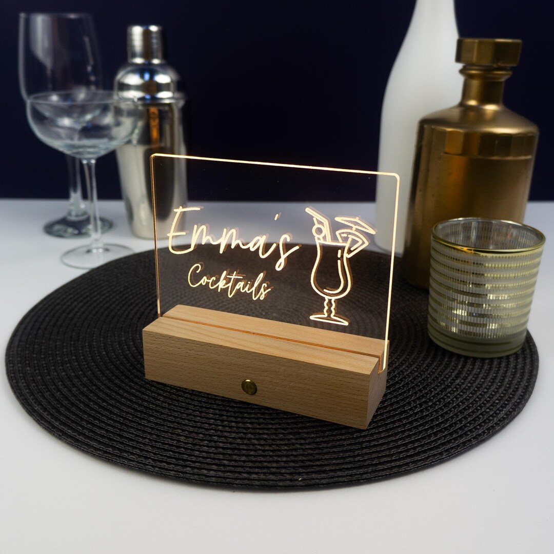 Custom Light up Cocktail Bar Sign. Custom Made Rechargeable Wireless ...