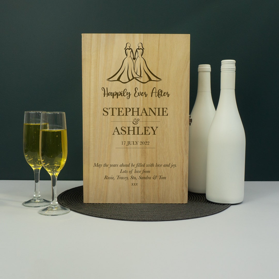Lesbian Wedding Gift Custom Wine Gift Box. Personalised LGBTQ+ Gay ...