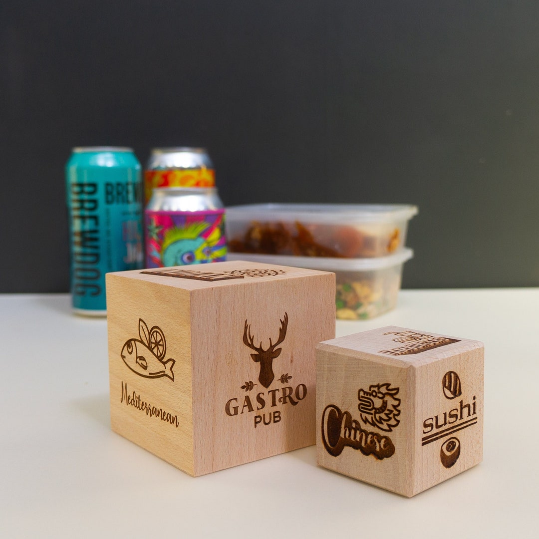 Personalised Father's Day Gift. Takeaway Food Decision Dice. Wooden ...