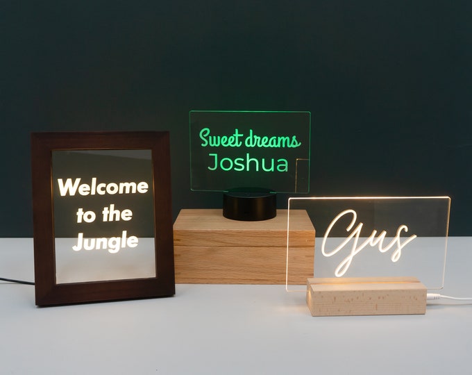 Personalised LED Name Sign. Custom Engraved Light up Name Plaque ...