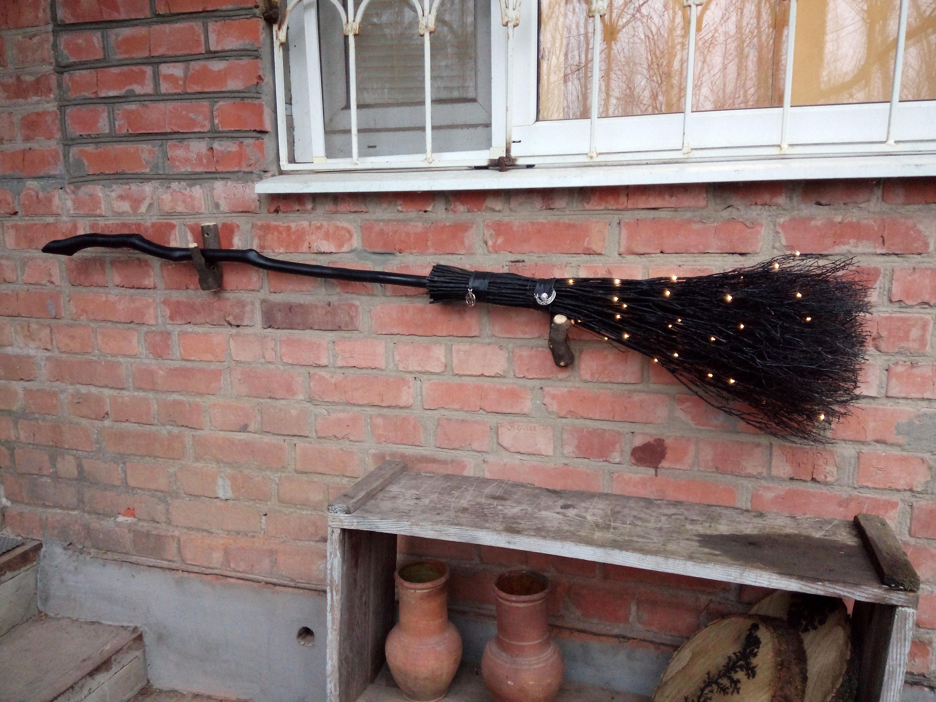 Black Witch's Broom glowing in the dark Wiccan besom | Etsy