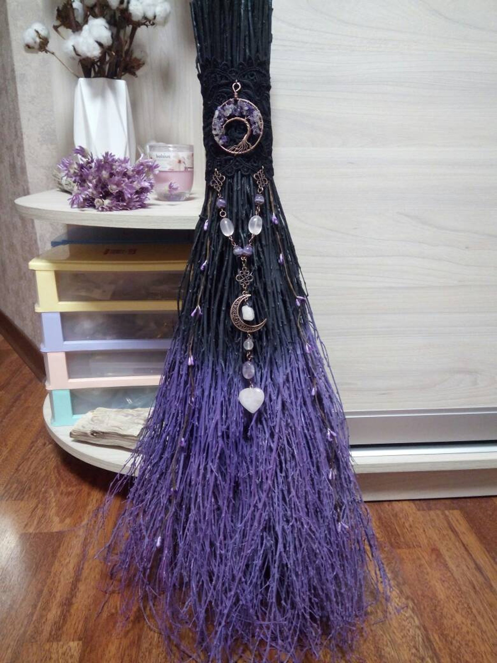 Black purple Witch's Broom Wicca besom | Etsy