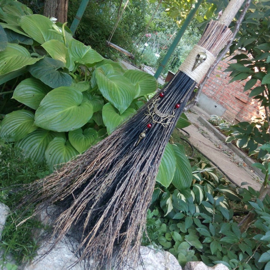 Black and Natural Witch's Broom, Raven Totem, Wiccan Broom Besom, the ...