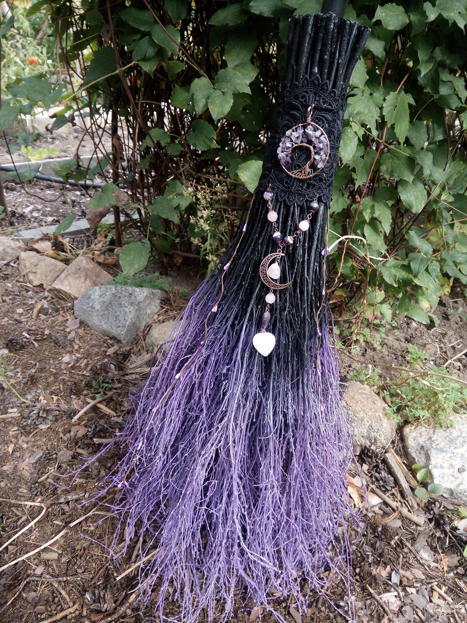 Black purple Witch's Broom Wicca besom | Etsy