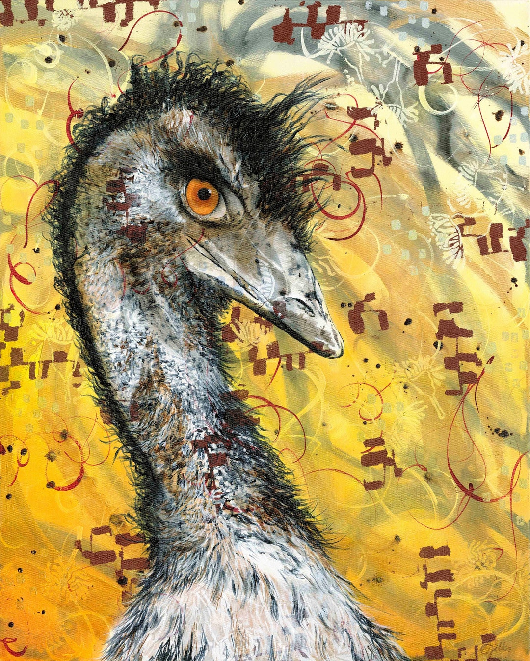 Emu Portrait Fine Art Print - Modern Emu Painting - Australian Bird ...