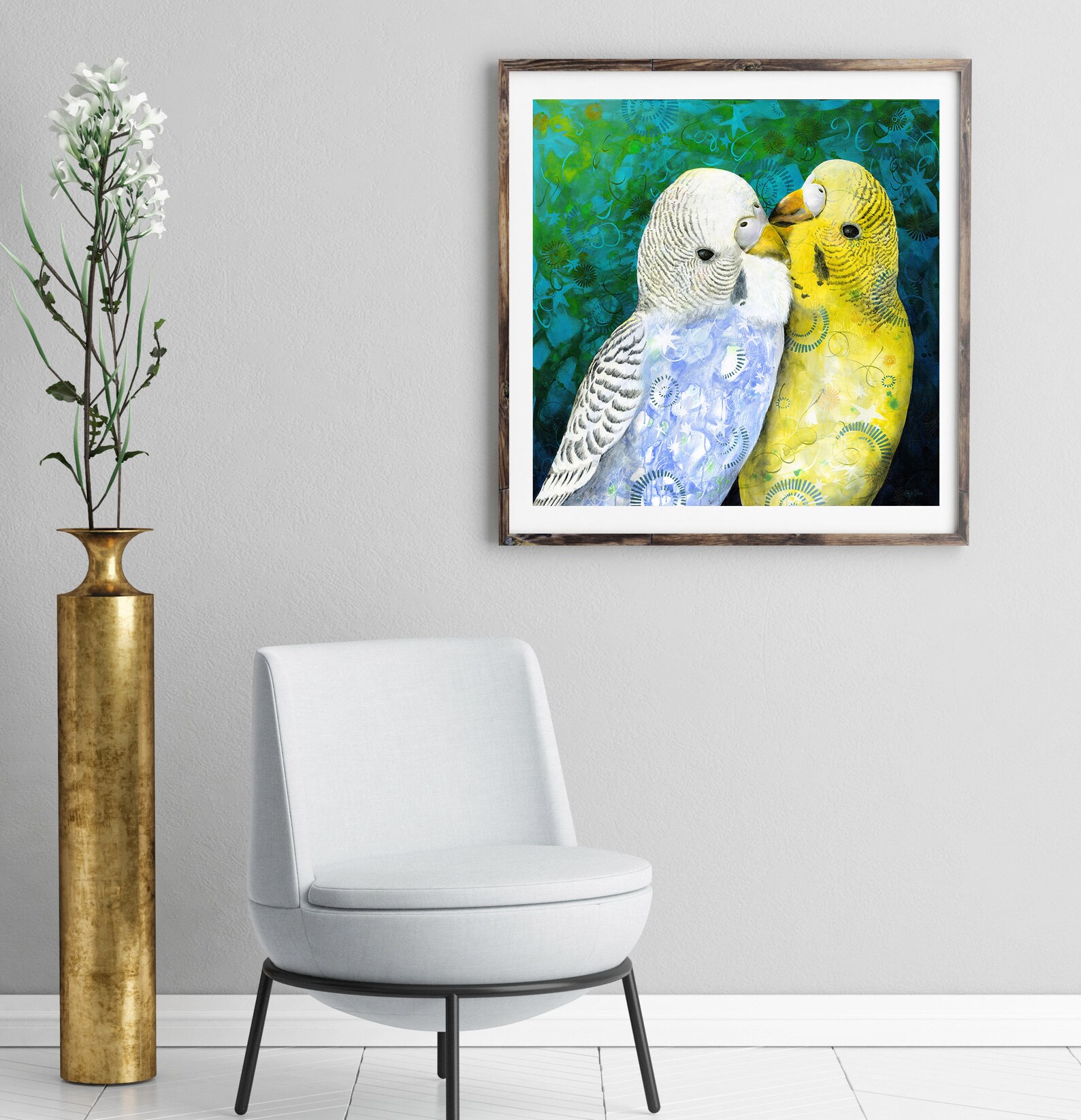 Two Budgies Fine Art Print Budgerigar Art Print Bird Wall Art Kissing ...