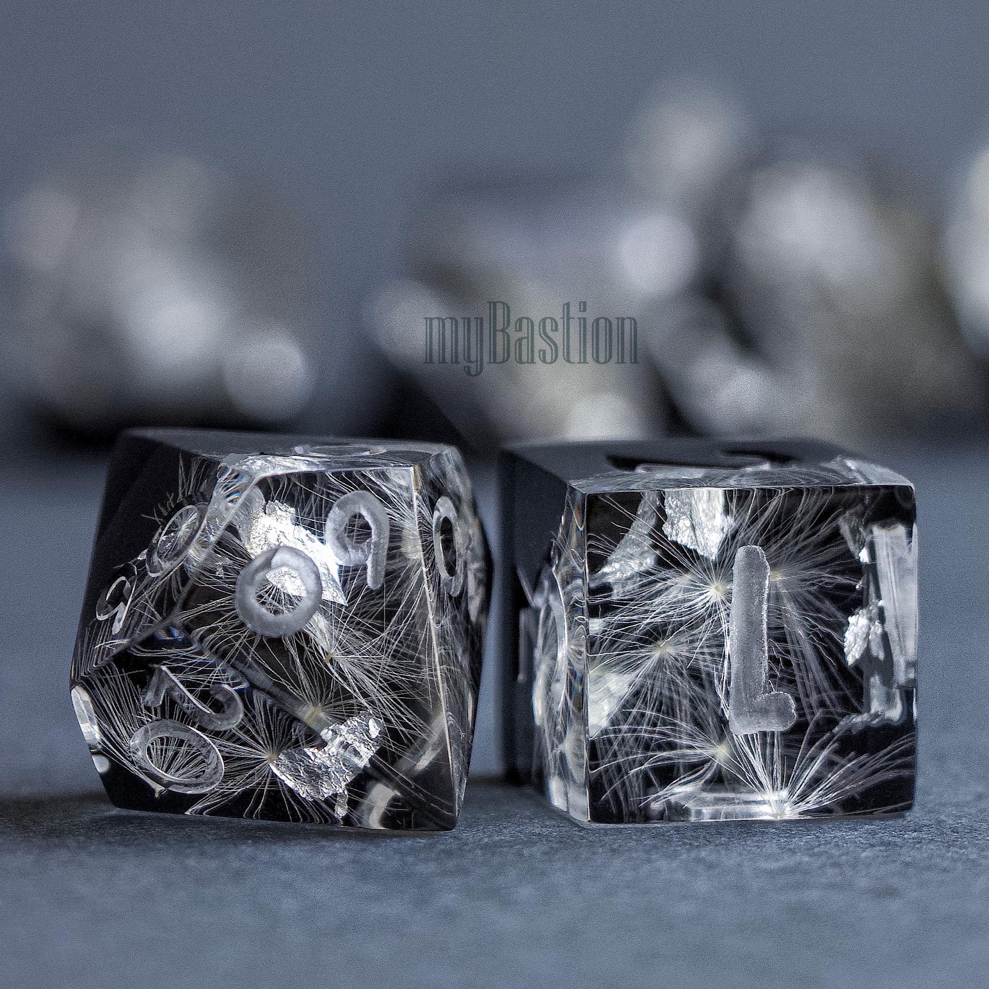 Dandelion Seed Polyhedral Dice Set With Silver Leaf - Handmade RPG Dnd ...