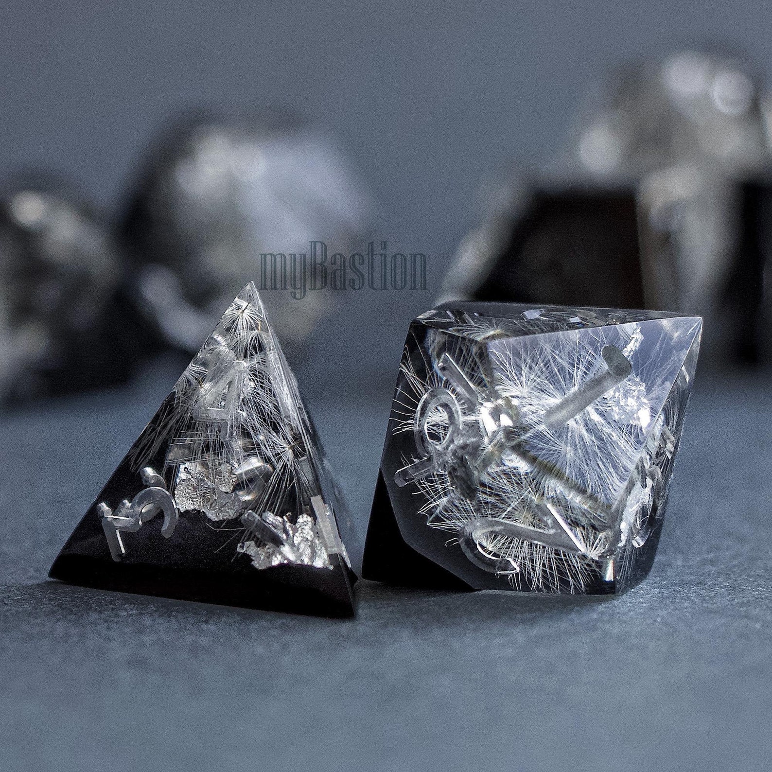 Dandelion Seed Polyhedral Dice Set With Silver Leaf - Handmade RPG Dnd ...